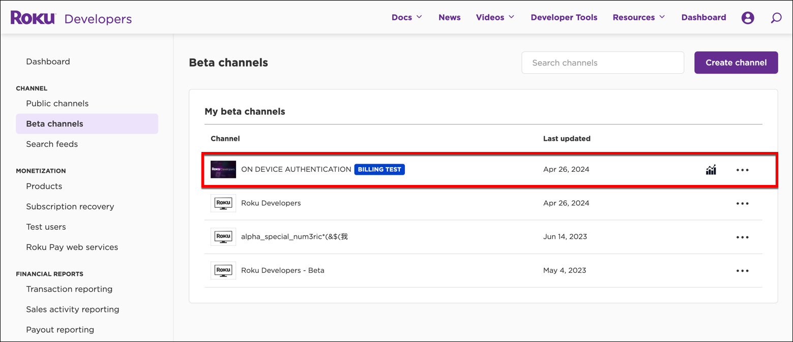 Enabling billing testing | Roku Developer