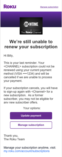 Enhanced Subscription Recovery | Roku Developer