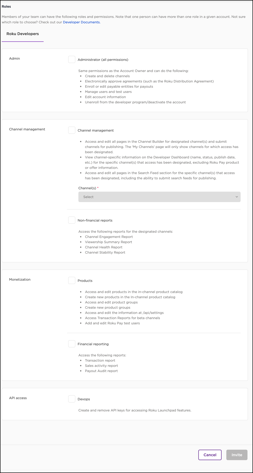 User access management in the Developer Dashboard | Roku Developer