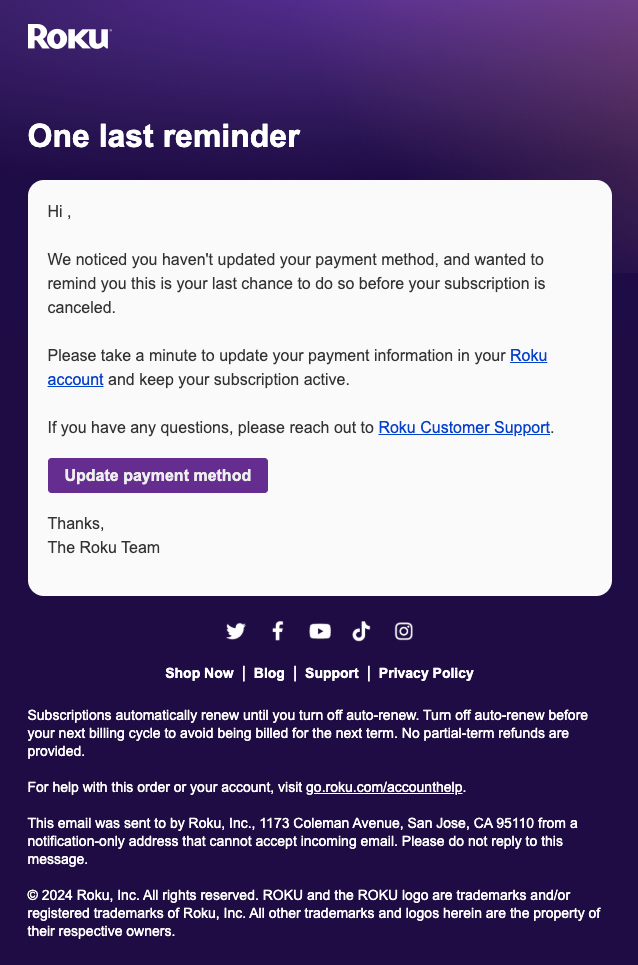 Enhanced Subscription Recovery | Roku Developer