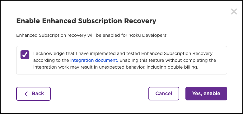 Subscription Recovery settings | Roku Developer