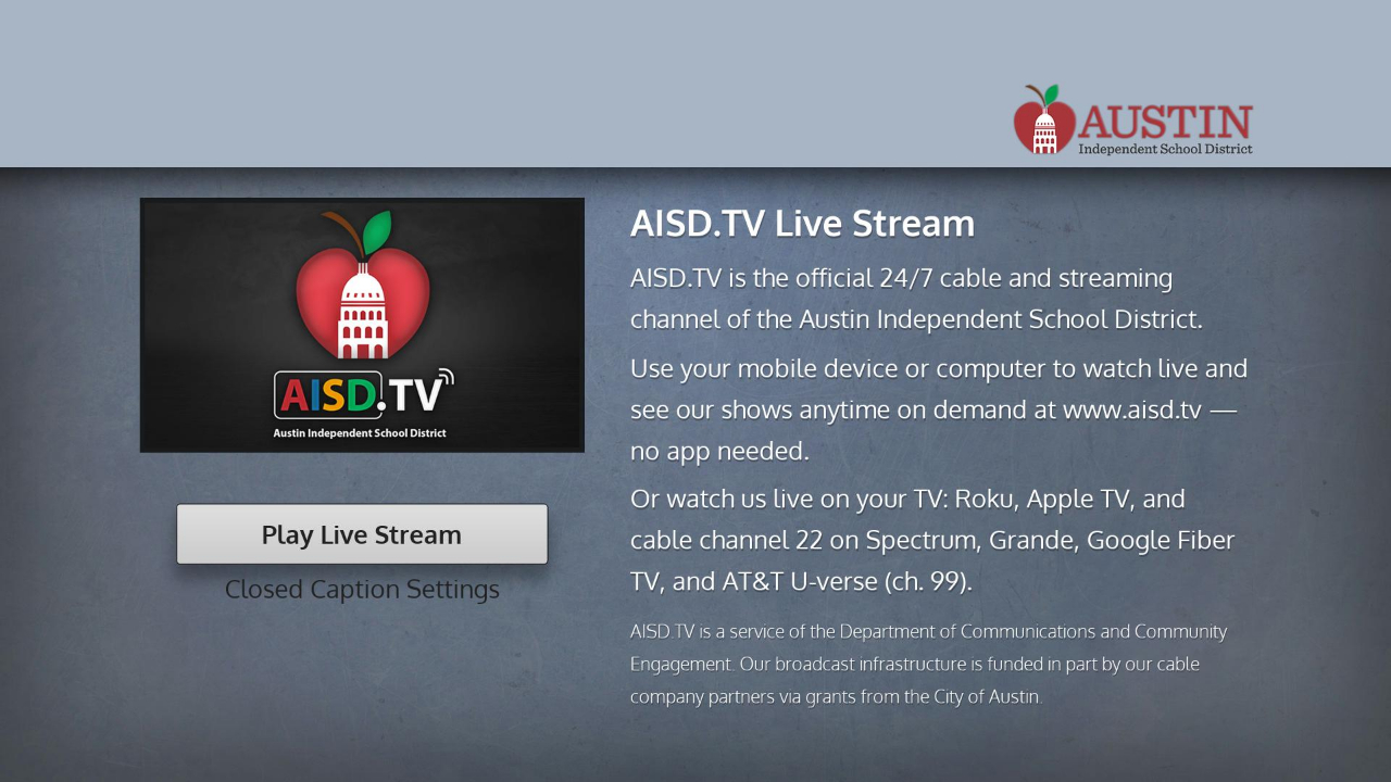 Austin ISD - AISD.TV | TV App | Roku Channel Store | Roku