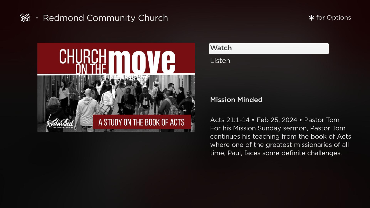 Redmond Community Church | TV App | Roku Channel Store | Roku
